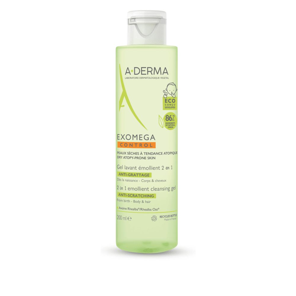 A-Derma Exomega Control Gel Limpeza Emoliente 2 em 1 pele atópica 200m ...
